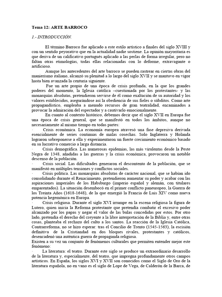 Tema 12 Barroco | PDF | Historia | Clásicos