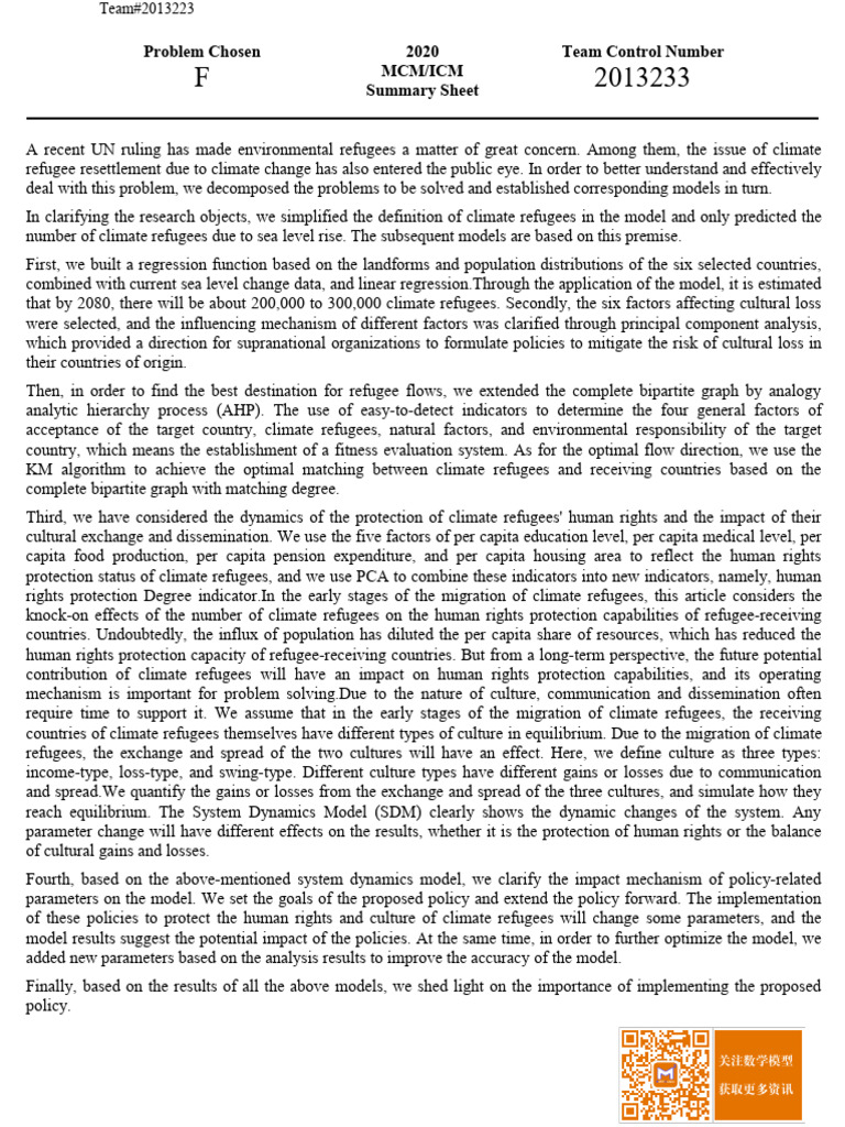 Problem Chosen 2020 Mcm/Icm Summary Sheet Team Control Number | PDF ...