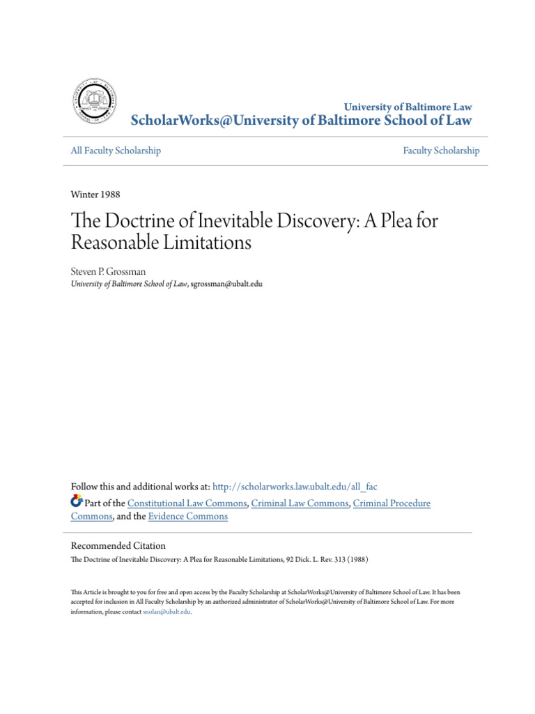 The Doctrine of Inevitable Discovery - A Plea For Reasonable Limit ...