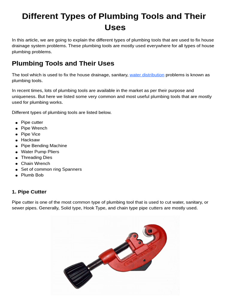 Common Plumbing Tools and Their Uses | PDF | Plumbing | Screw