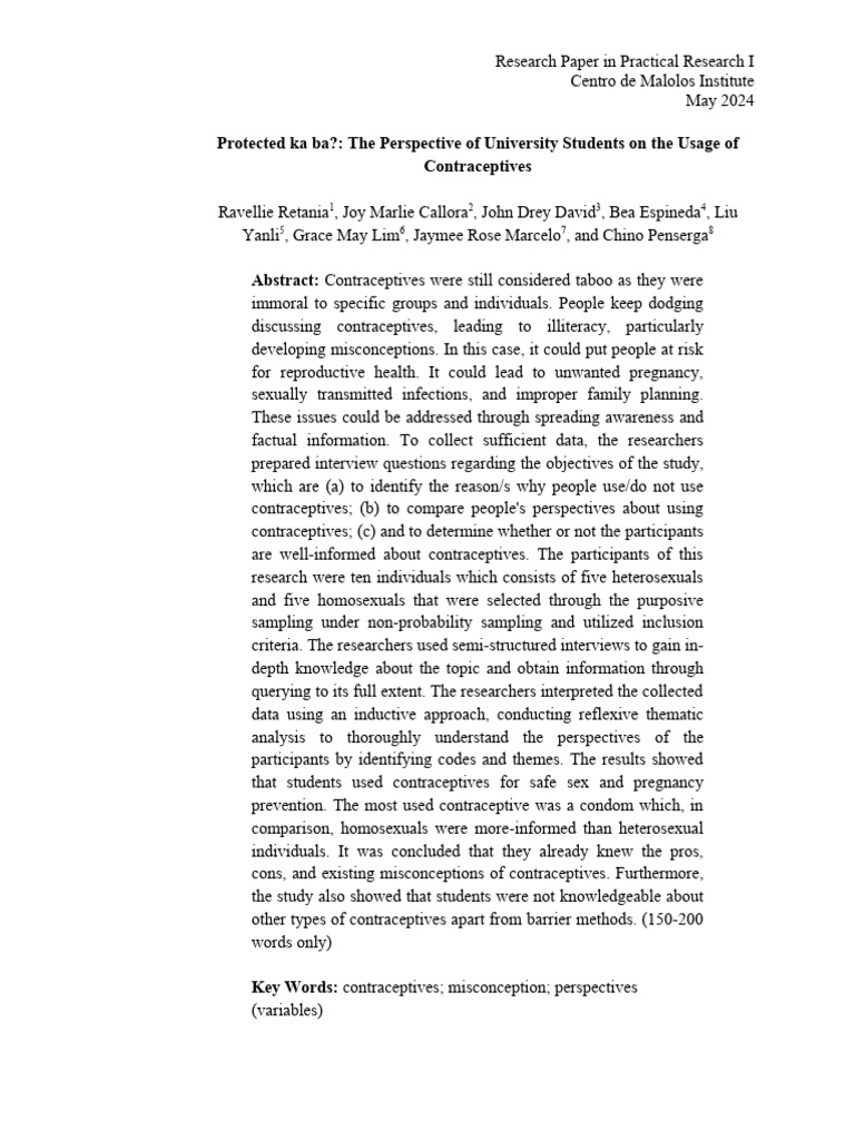 New Manuscipt Format Imrad Super Final | PDF | Birth Control | Human Reproduction