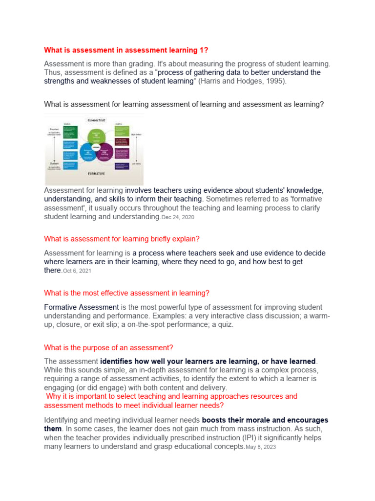 Assessment Learning 1 Topic | PDF | Educational Assessment | Learning