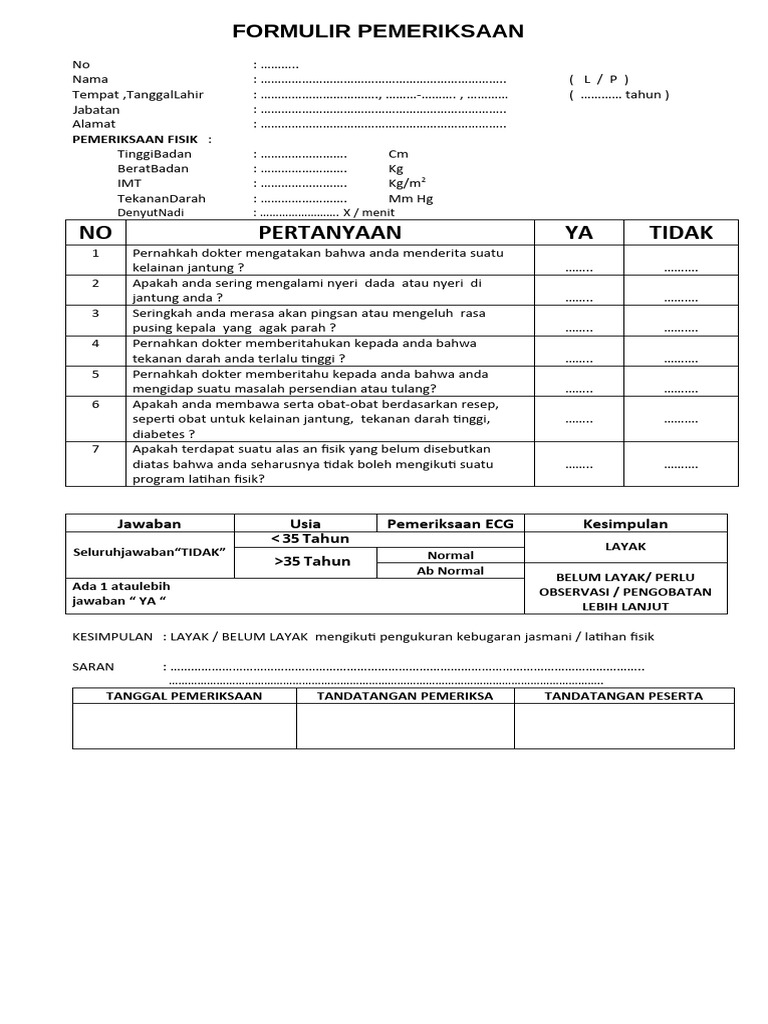 Form Pemeriksaan Kesehatan | PDF