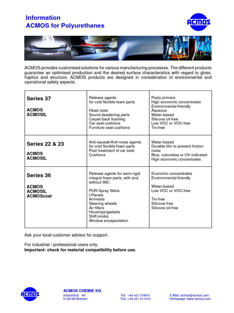 Acmos Release Agent - Polyurethanes | Download Free PDF | Polyurethane | Silicone
