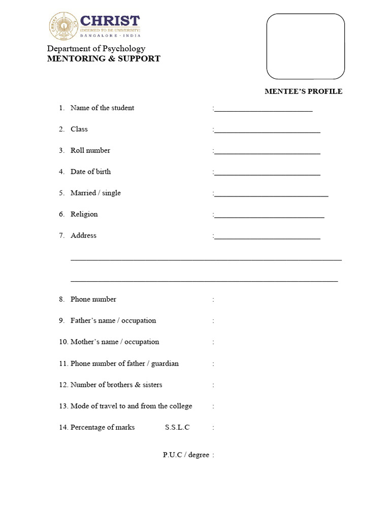 Mentee Profile and Goals Template | PDF