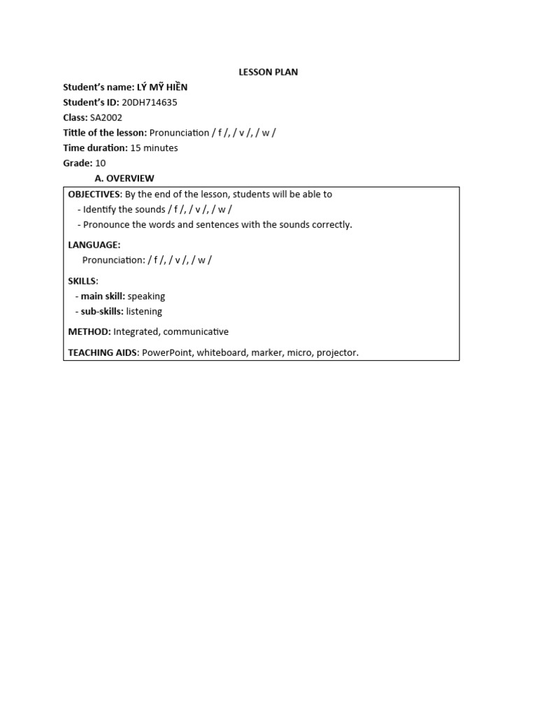 Lesson Plan - Pronunciation | PDF | Lesson Plan | Human Communication Lesson Plan - Pronunciation | PDF | Lesson Plan | Human Communication
