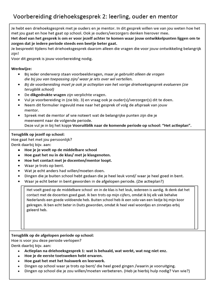 Voorbereiding Driehoeksgesprek 1A | PDF