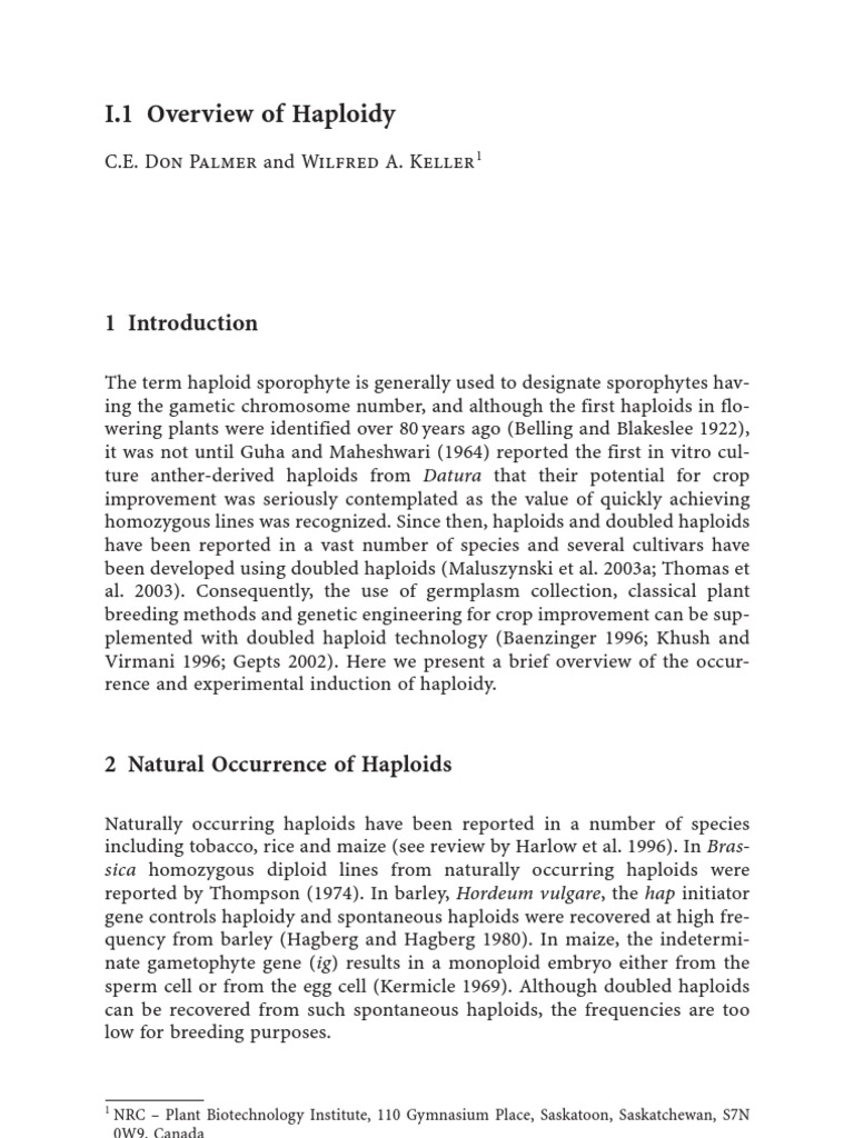 I.1 Overview of Haploidy: Sica Homozygous Diploid Lines From Naturally ...