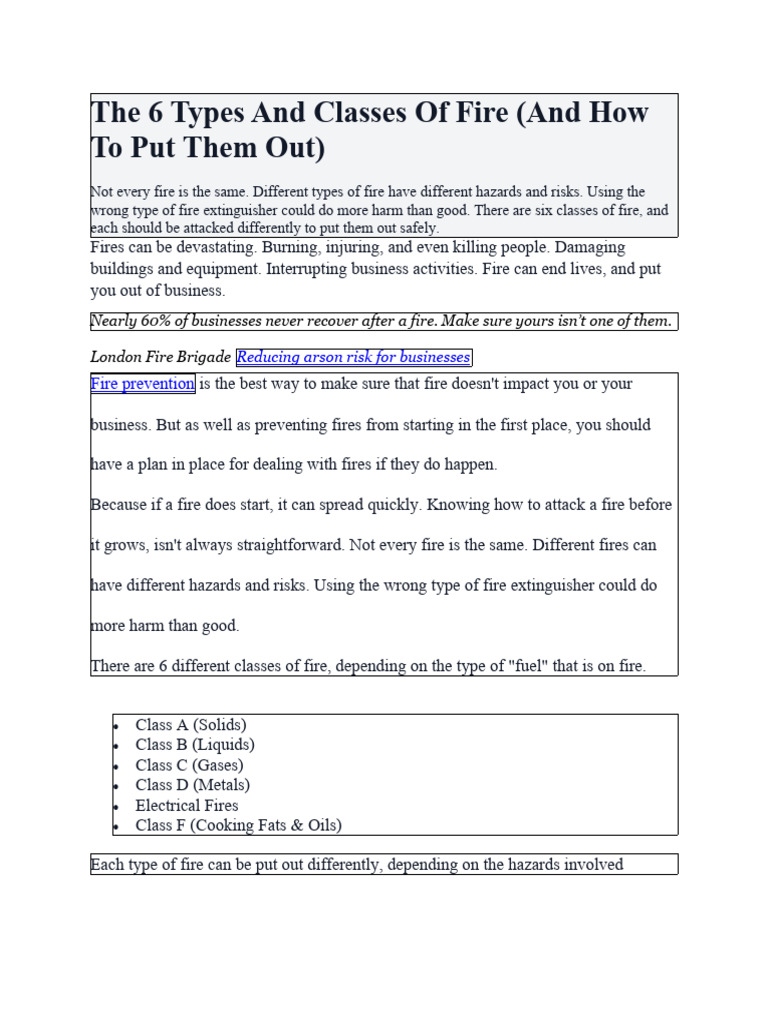 The 6 Types and Classes of Fire | PDF | Internal Combustion Engine ...