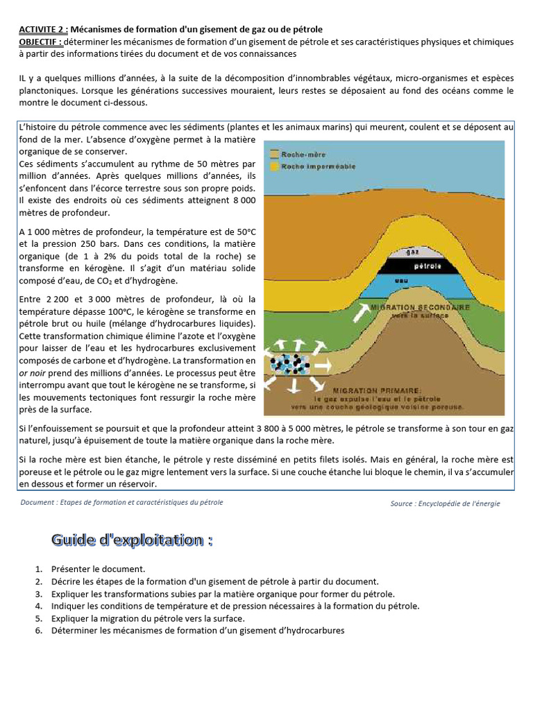 Fiche Activités Et Corrigés Pétrole Et Gaz-1 | PDF