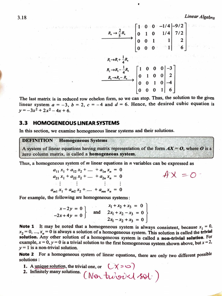 Homogenous System & Linaear Combination of Vectors | PDF | System Of Linear Equations | Algebra
