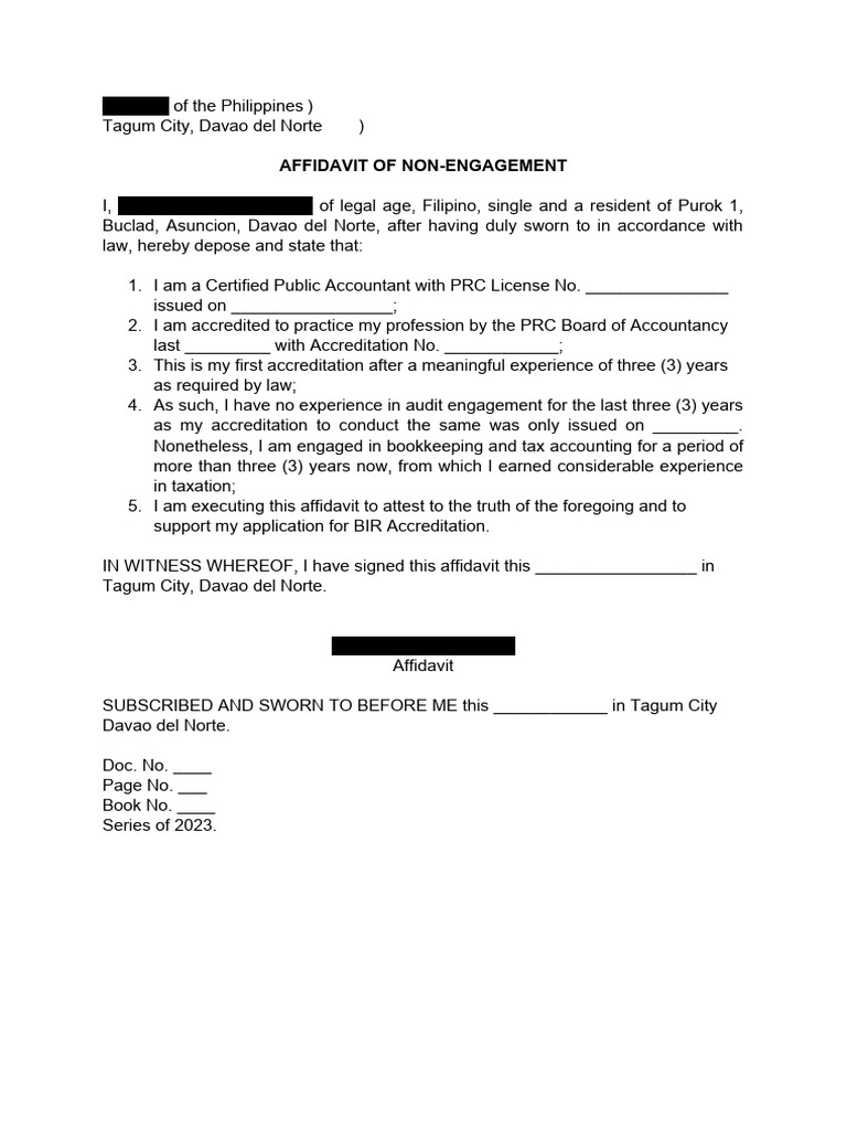 Affidavit of Non Engagement | PDF