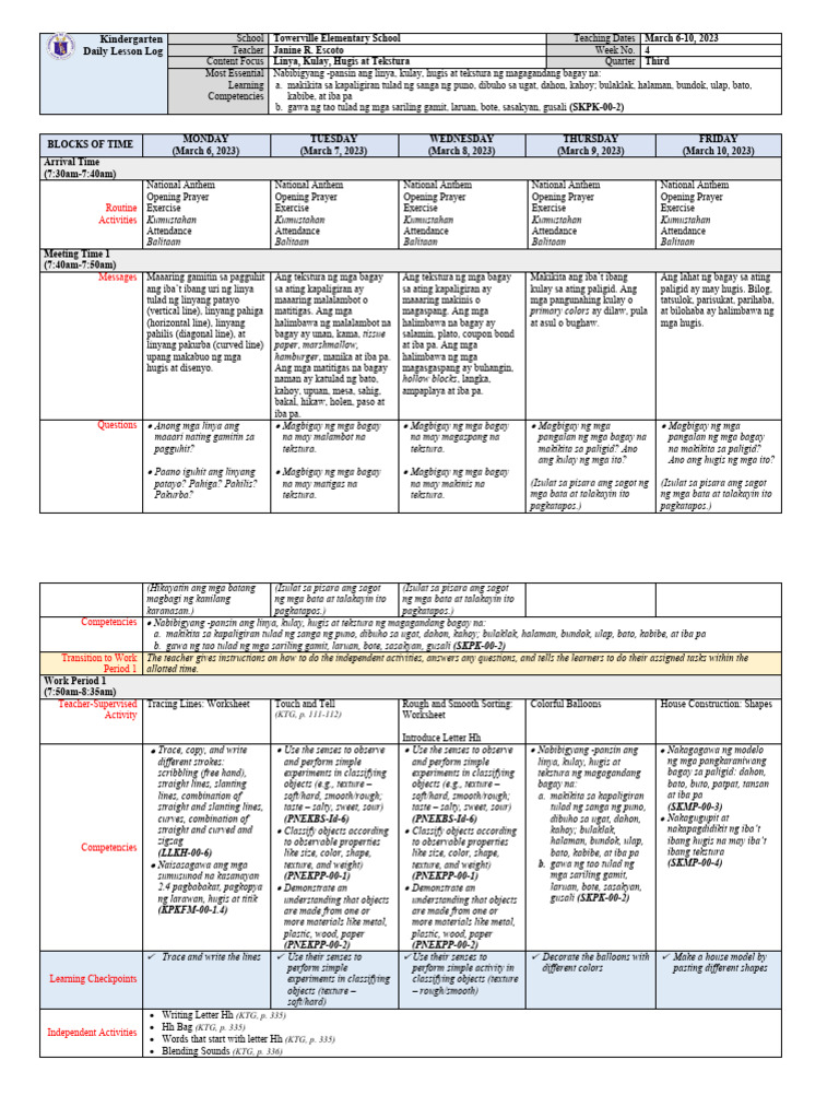 Kindergarten DLL MELC Q3 Week 4 Asf | PDF