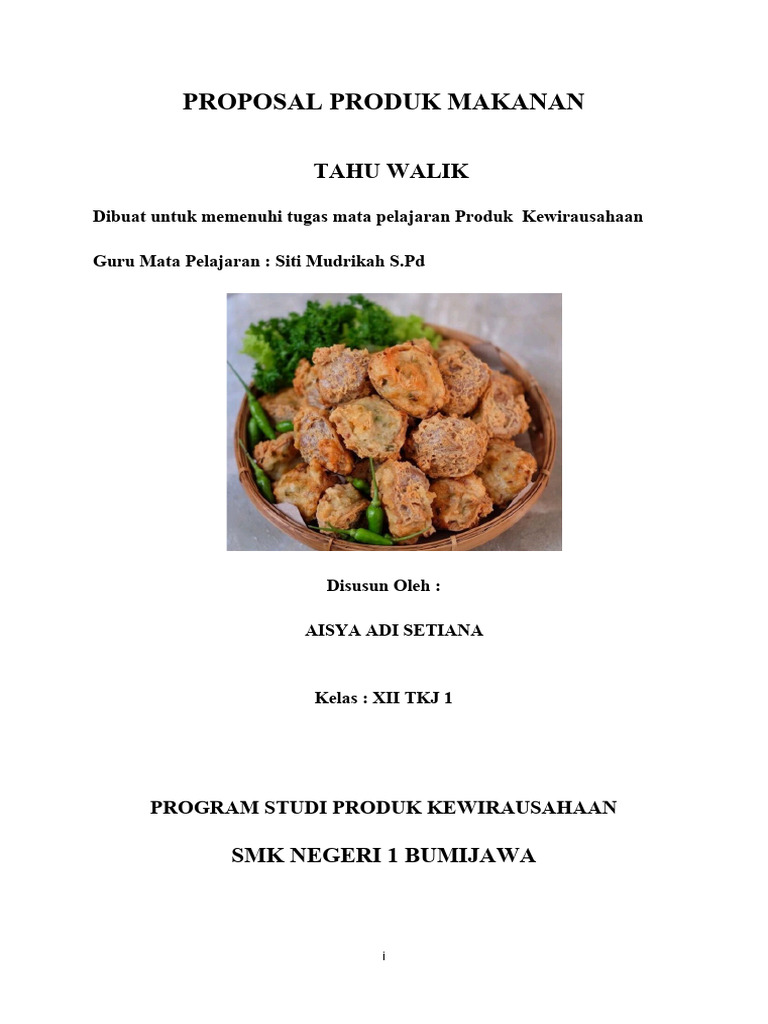 Proposal Tahu Walik | PDF | Bisnis