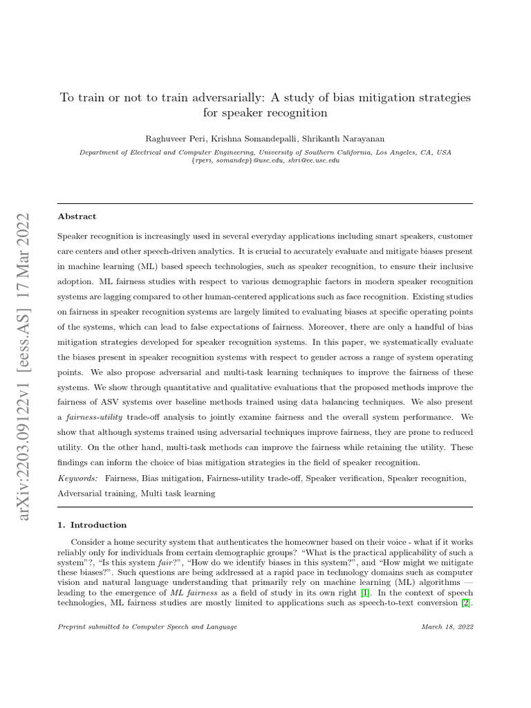 To Train or Not To Train Adversarially: A Study of Bias Mitigation Strategies For Speaker ...