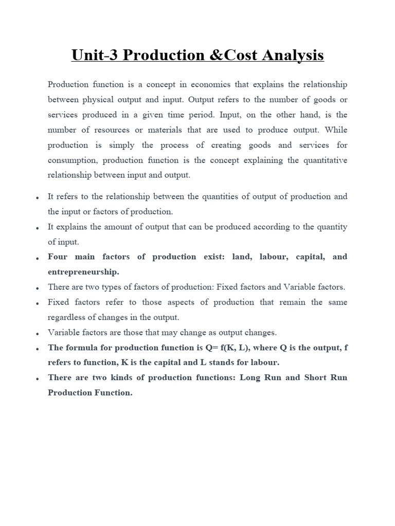 Production and Cost Analysis | PDF | Production Function | Economies Of ...