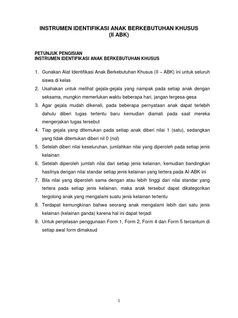 Instrumen Identifikasi Anak Berkebutuhan | PDF | Karier & Perkembangan | Kesehatan Holistik