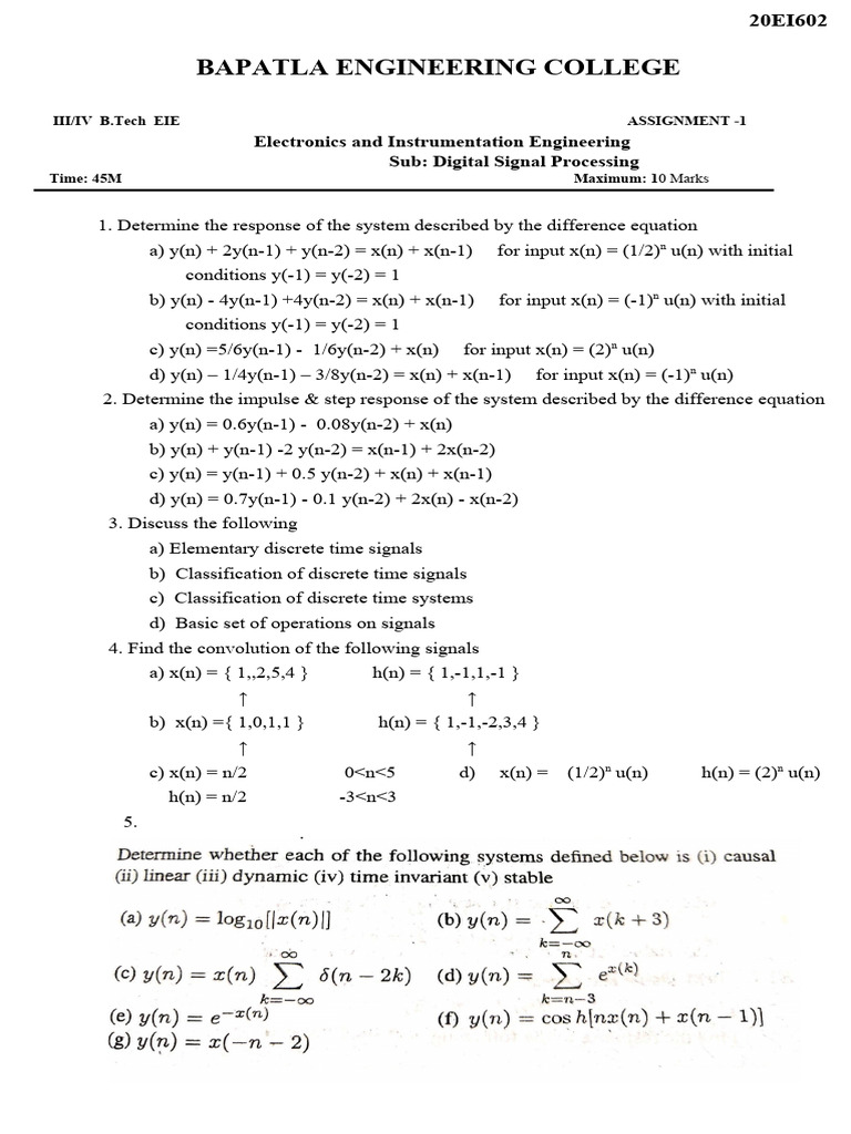 DSP Assignment 1 02032024 | PDF