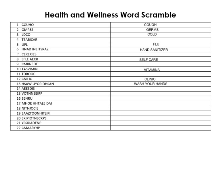 Health and Wellness Word Scramble | PDF