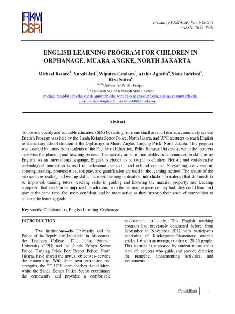 English Learning Program For Children in Orphanage, Muara Angke | PDF ...