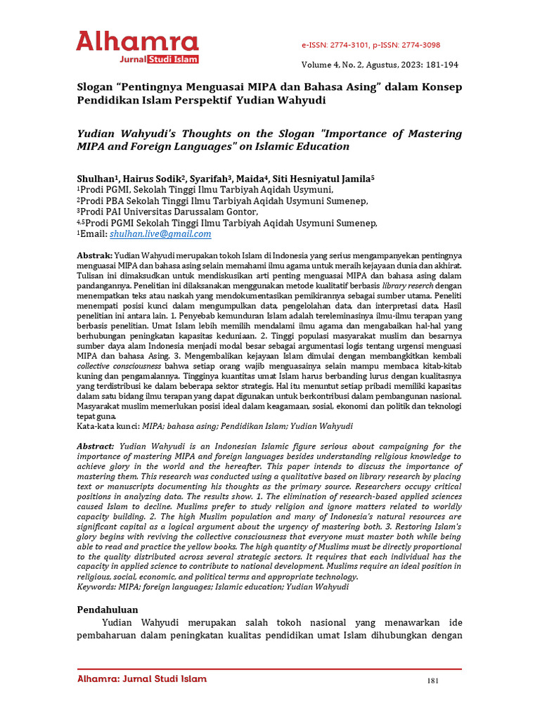 Slogan "Pentingnya Menguasai MIPA Dan Bahasa Asing" Dalam Konsep Pendidikan Islam Perspektif ...