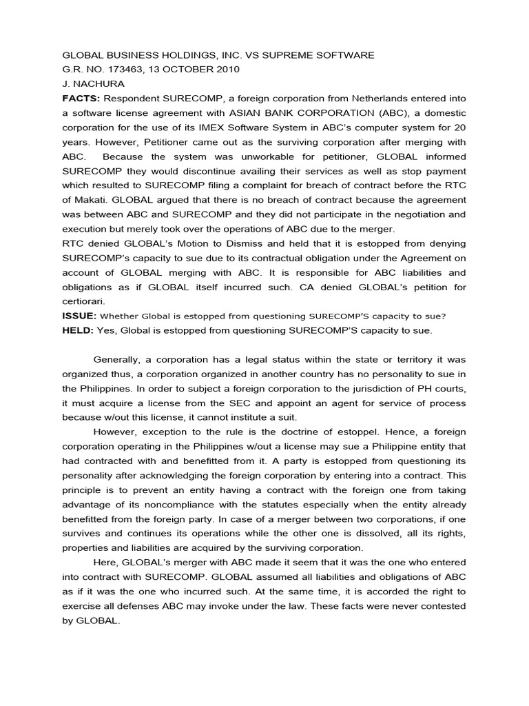 23global VS Surecomp | PDF | Estoppel | Corporations
