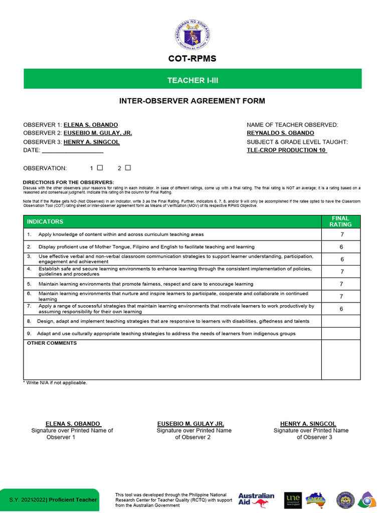 Tle Cot | PDF | Learning | Teachers