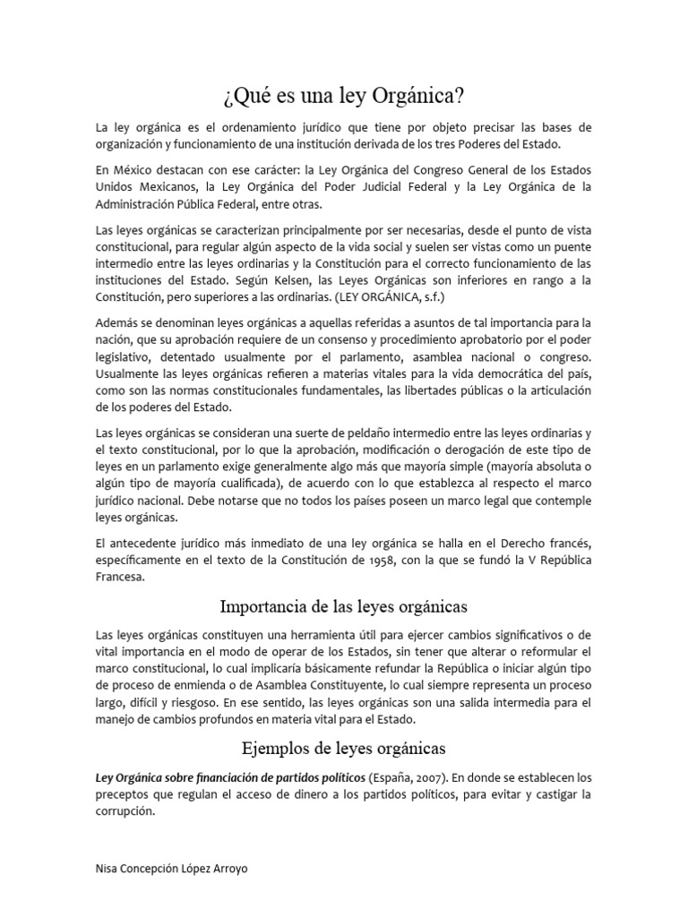 Qué Es Una Ley Orgánica | PDF
