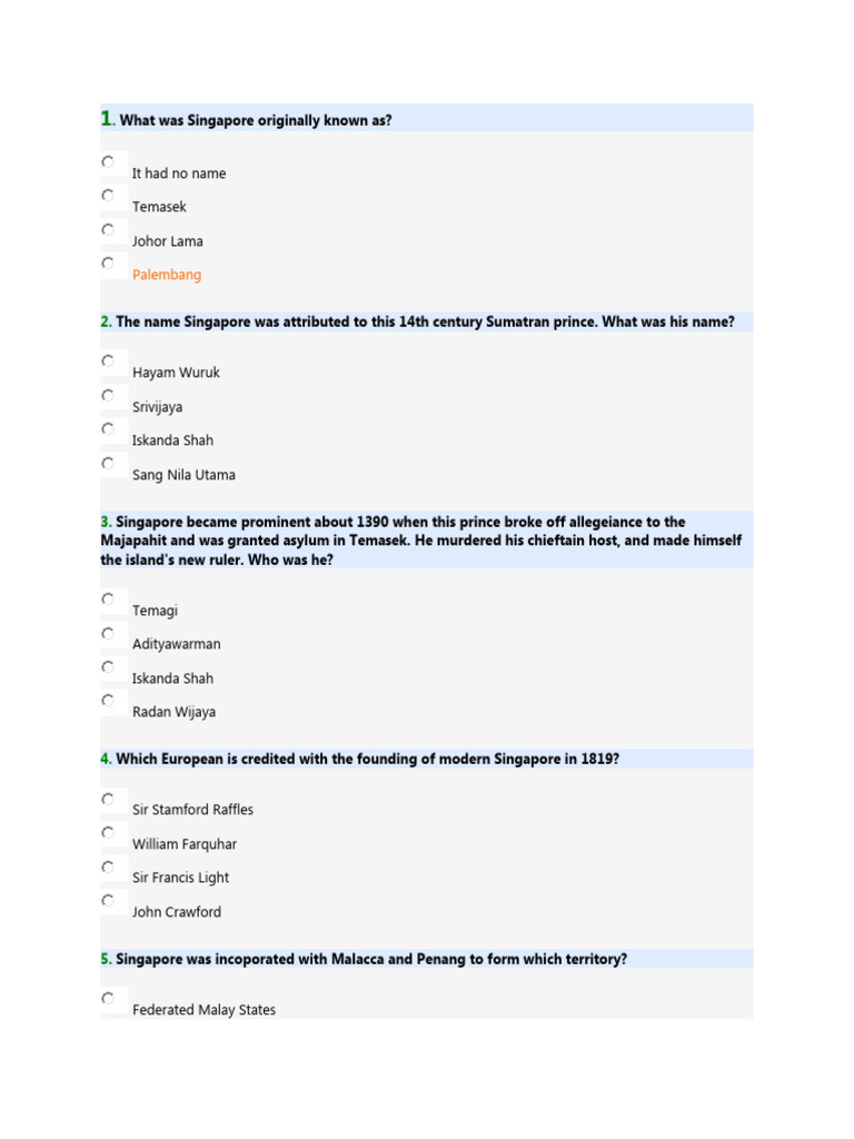 Singapore Quiz | PDF | Classics