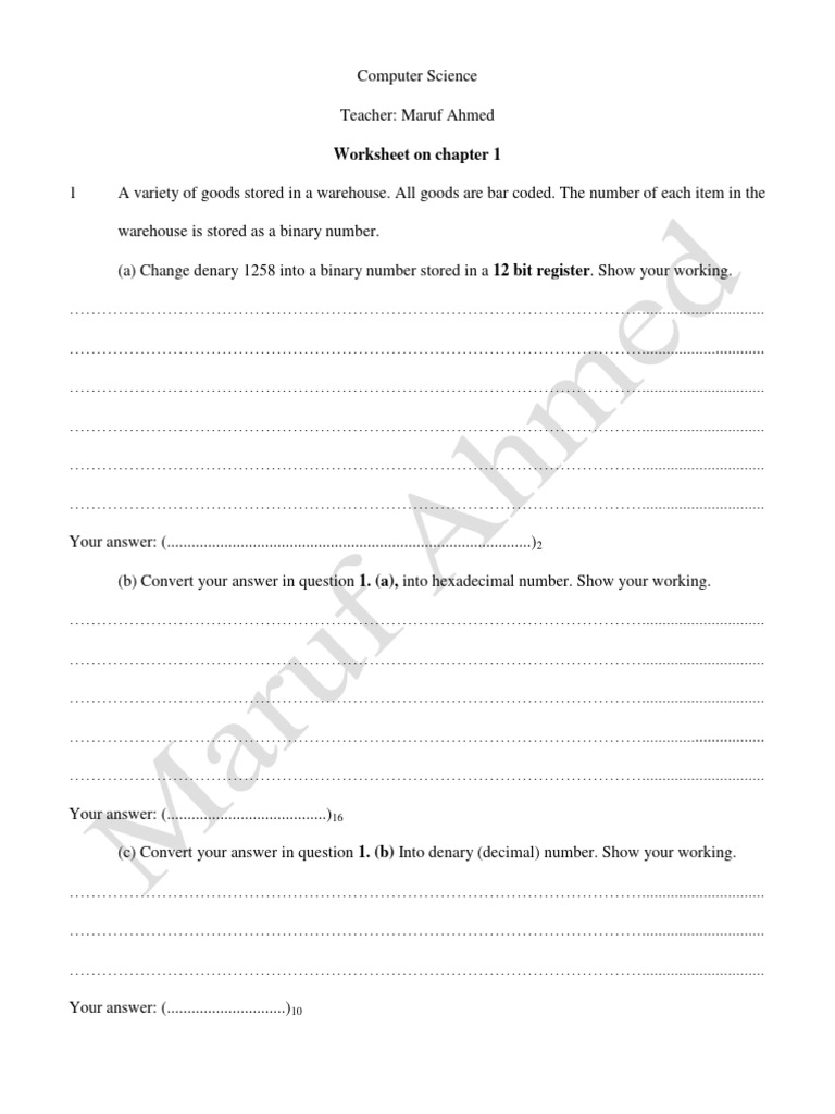 Chapter 1 Worksheet | Download Free PDF | Byte | Computer Engineering