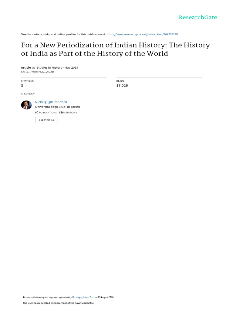 For A New Periodization of Indian History: The History of India As Part ...