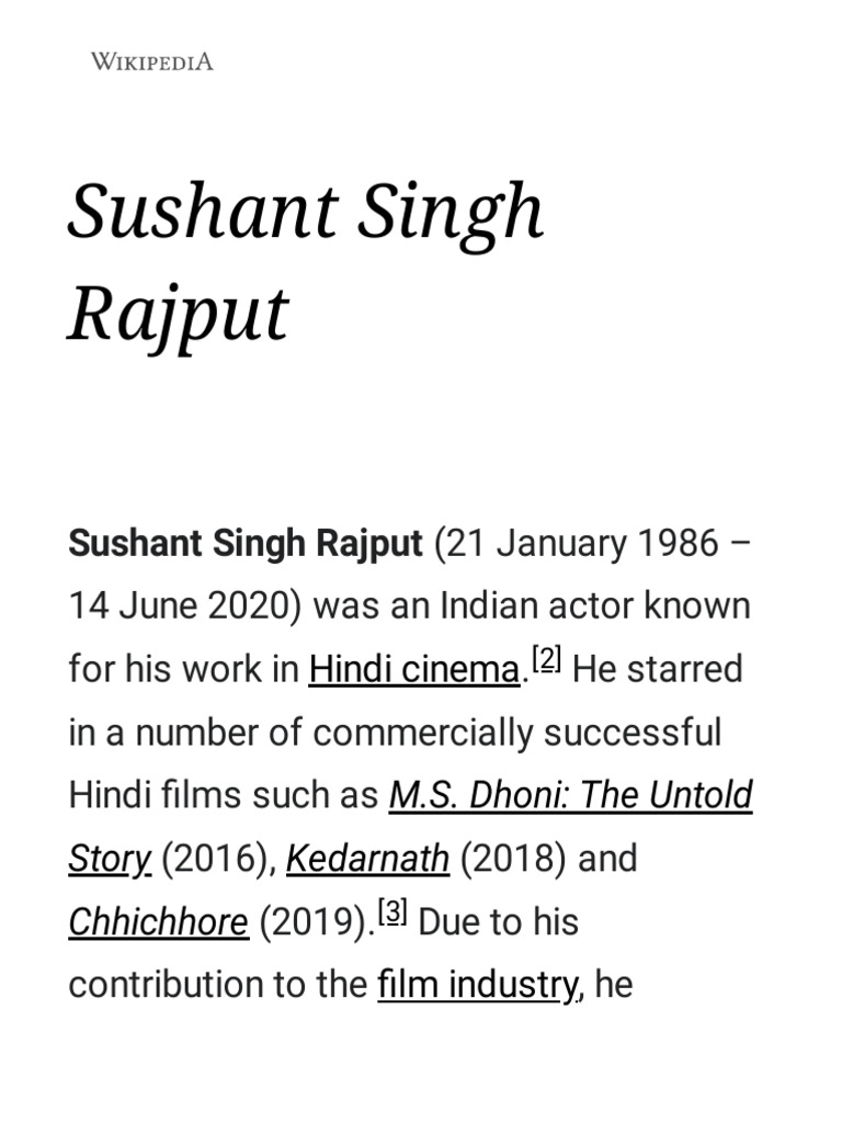 Sushant Singh Rajput - Wikipedia | PDF
