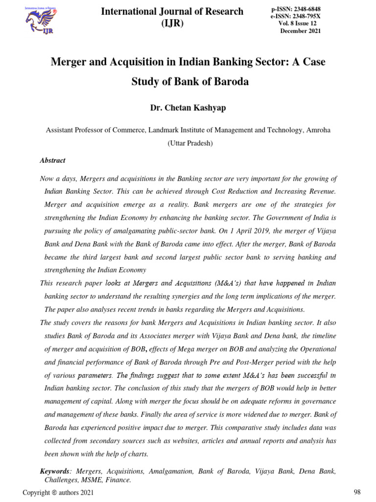 Merger and Acquisition in Indian Banking Sector: A Case Study of Bank ...