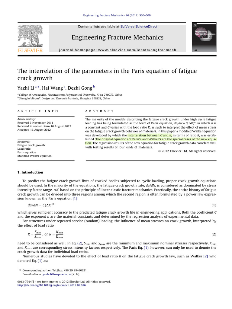 1-The Interrelation of the Parameters in the Paris Equation of Fatigue ...