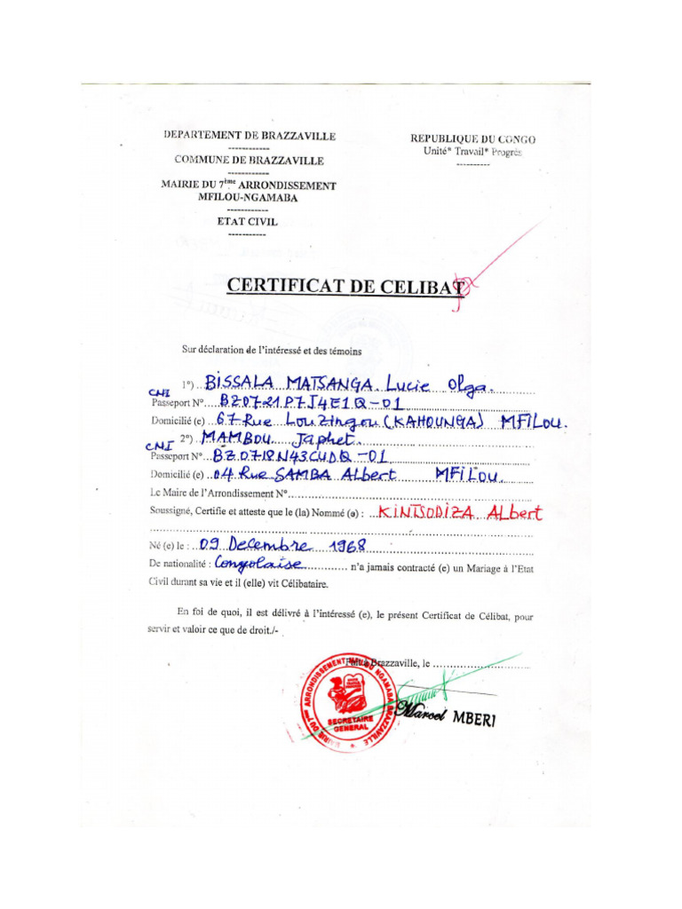 Certificat de Celibat | PDF