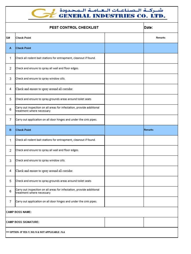 Hospital Pest Control Checklist | PDF