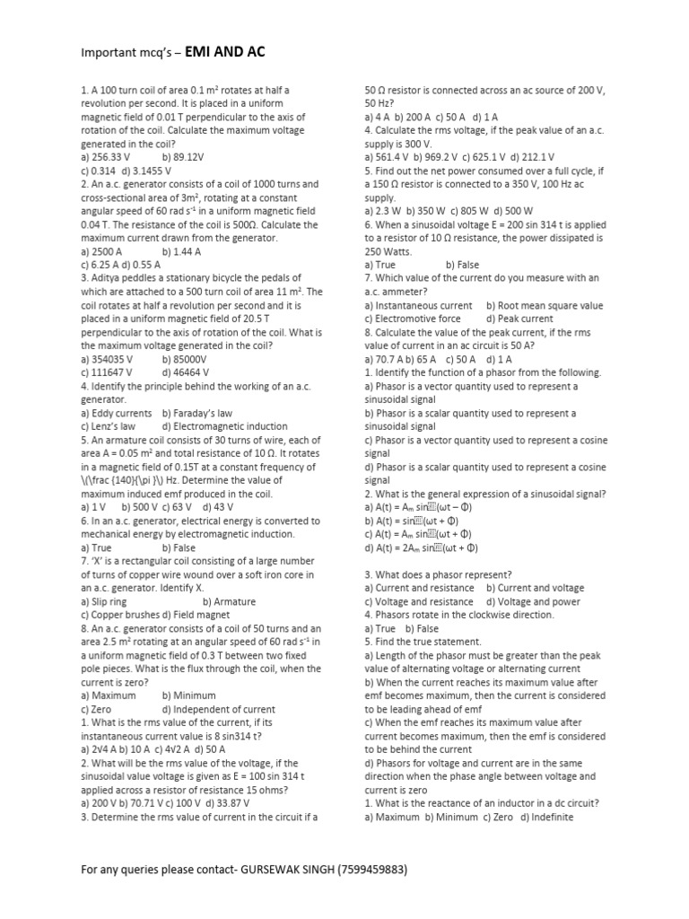 Ac and Emi MCQS | PDF | Inductor | Electrical Network