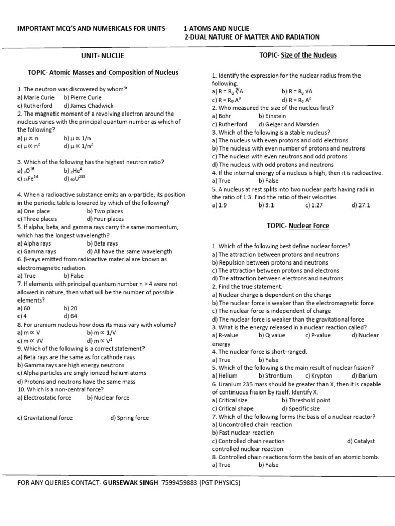 Nuclie MCQ | PDF | Technology & Engineering