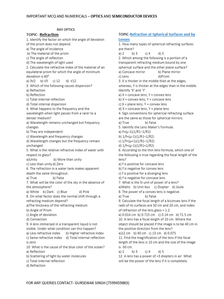 Wave Optics MCQ | PDF | Optics | Coherence (Physics)