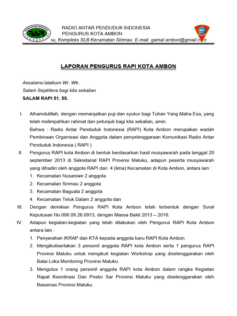 Laporan Pengurus Rapi Kota Ambon | PDF
