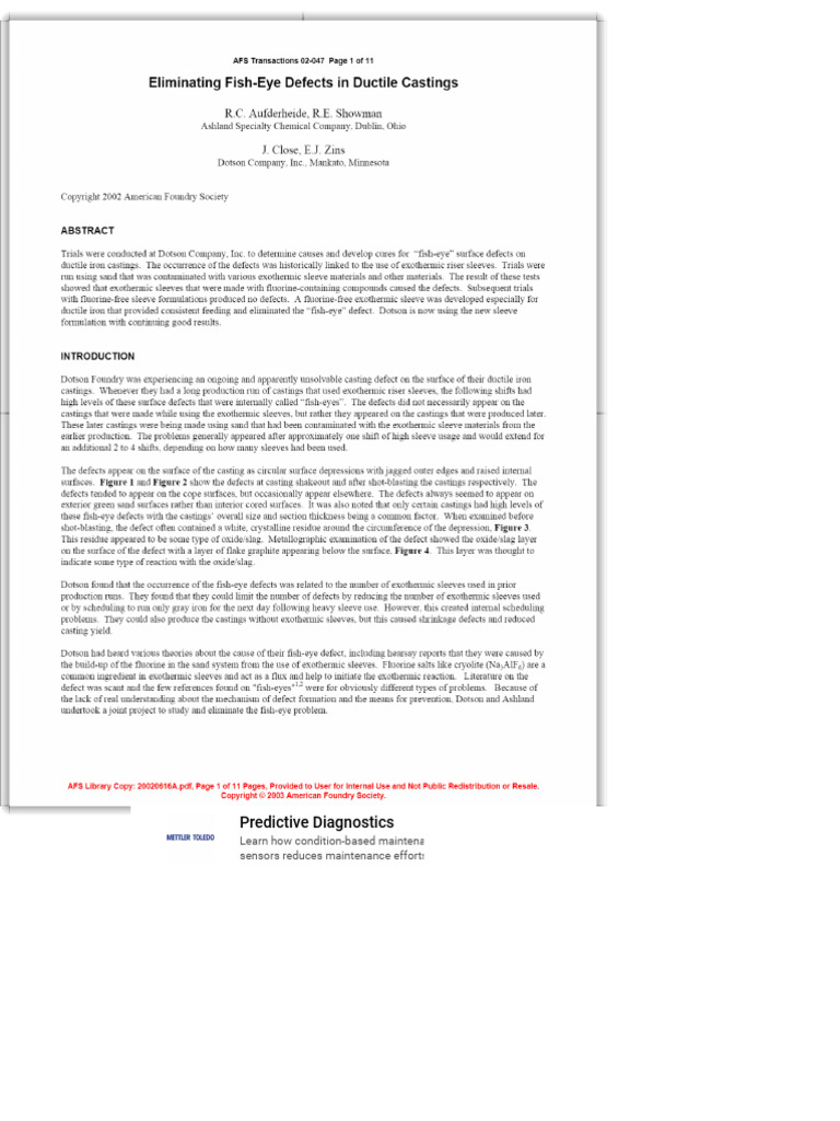 Eliminating Fish-Eye Defects in Ductile Castings PDF | PDF