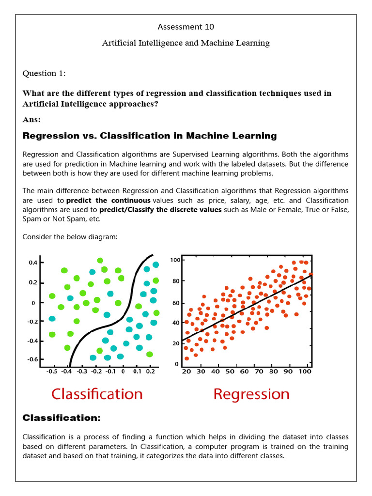 Regression vs. Classification in AI | PDF | Statistical Classification | Machine Learning
