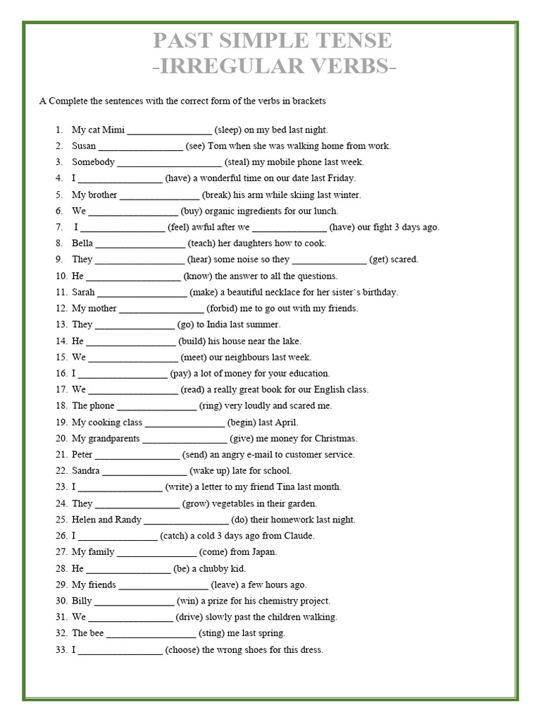 past-simple-tense-irregular-verbs-grammar-drills_134298 | PDF