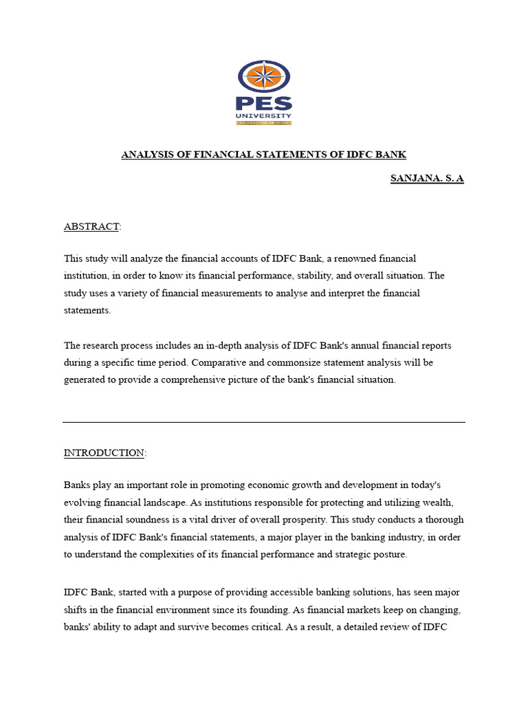 ANALYSIS OF FINANCIAL STATEMENTS OF IDFC BANK | PDF