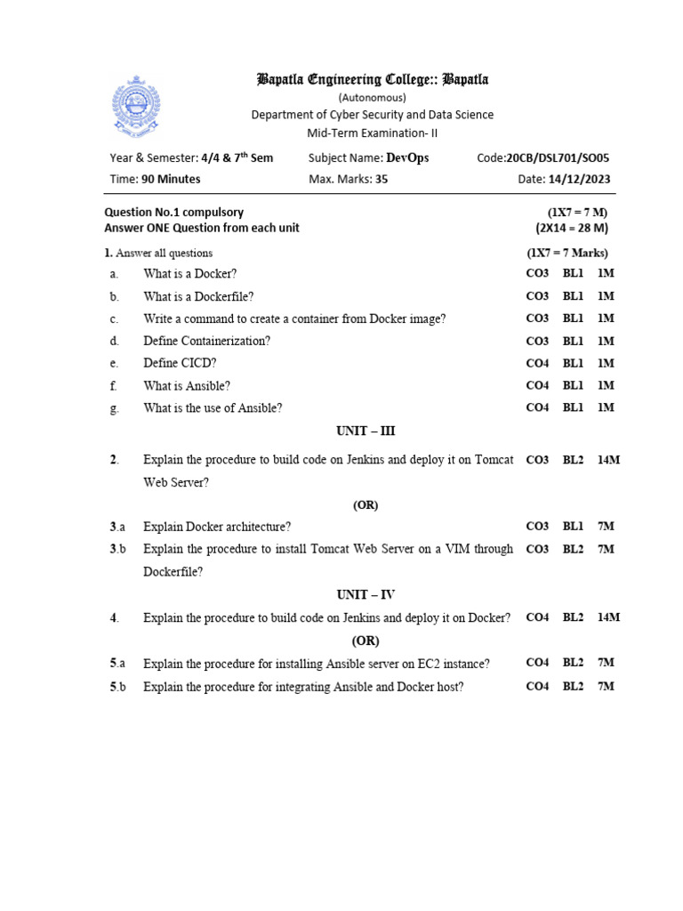DevOps MID-2 QP CBDS | PDF