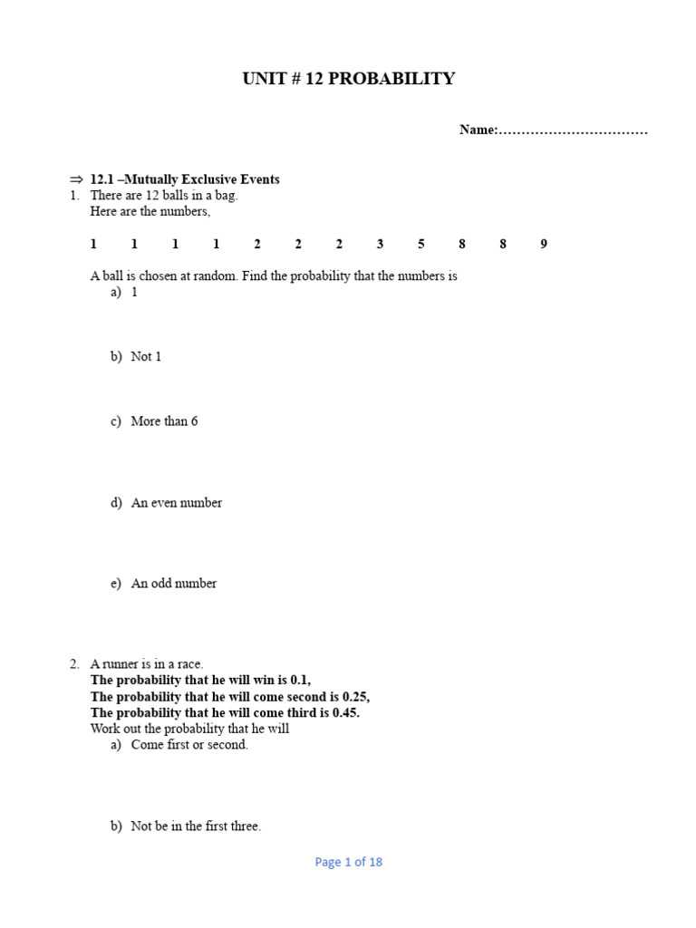 Probability Concepts and Exercises | PDF | Probability