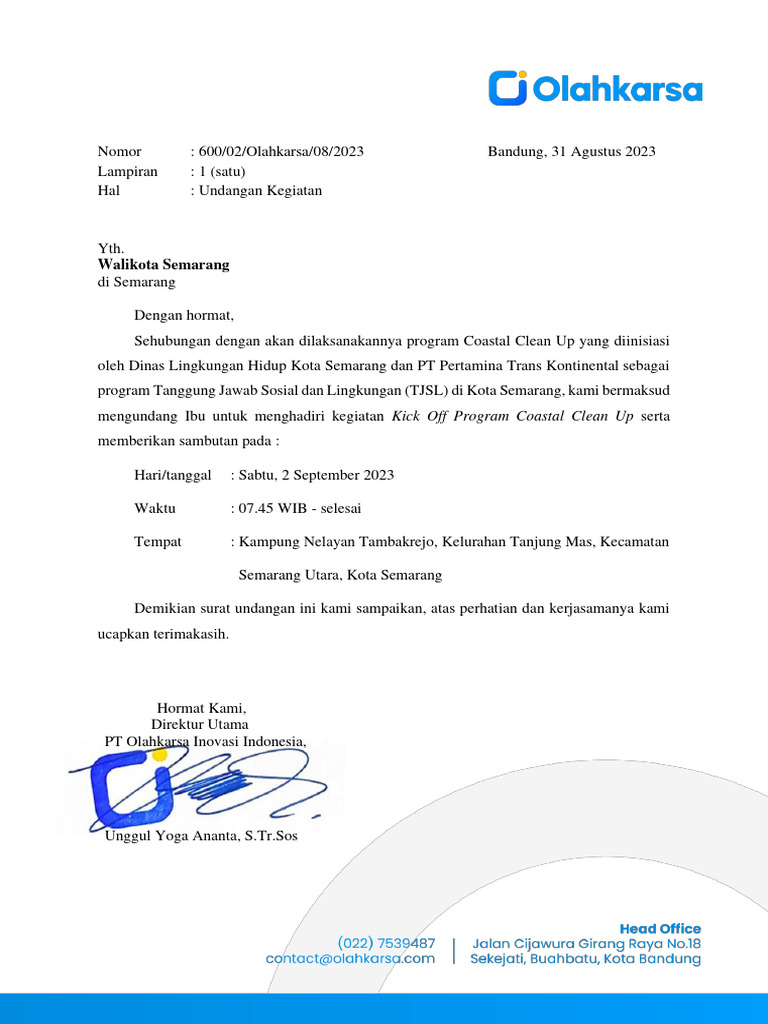 Undangan Kick Off Coastal Clean Up Semarang | PDF | Griya & Taman