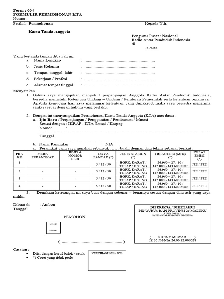 Formulir Permohonan Kta | PDF
