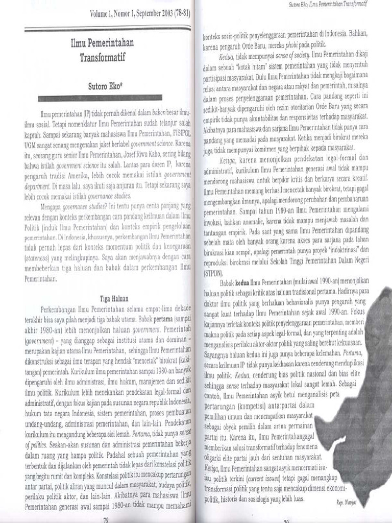 Ilmu Pemerintahan Transformatif Sutoro Eko | PDF