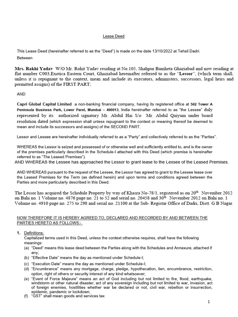 FORMAT OF LEASE | PDF